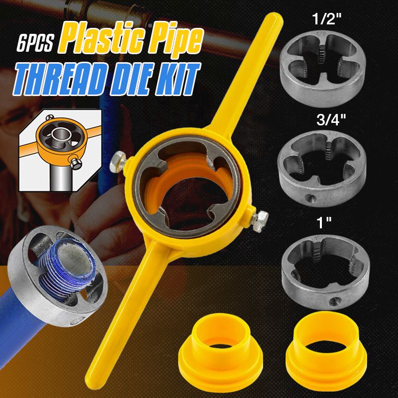 Premium 6-piece Plastic Pipe Thread Die Tool Set, facilitating effortl ...